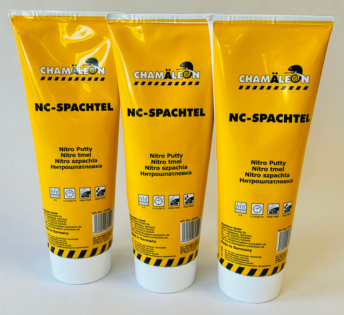 1K Spot Putty 3 x 250gr Tubes Fill Pinholes & Scratches Chamaleon Made ...